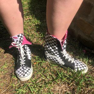 Vans | Shoes | Vintage Pink Extra High Top Checkered Vans | Poshmark